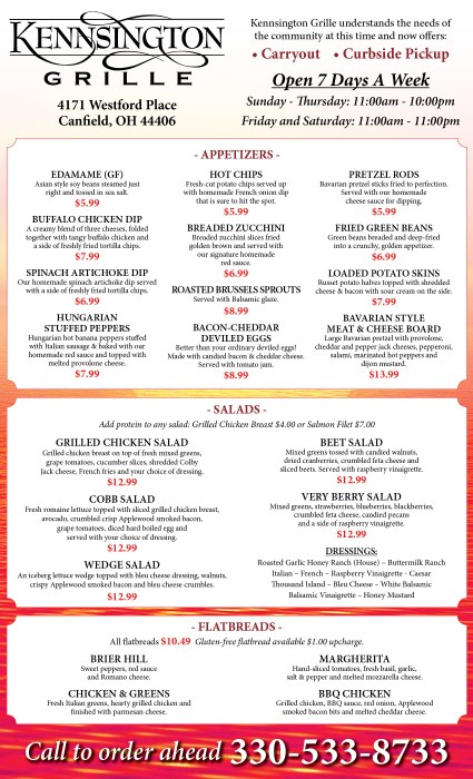 Kennsington Grille Menu - Kennsington Golf Club