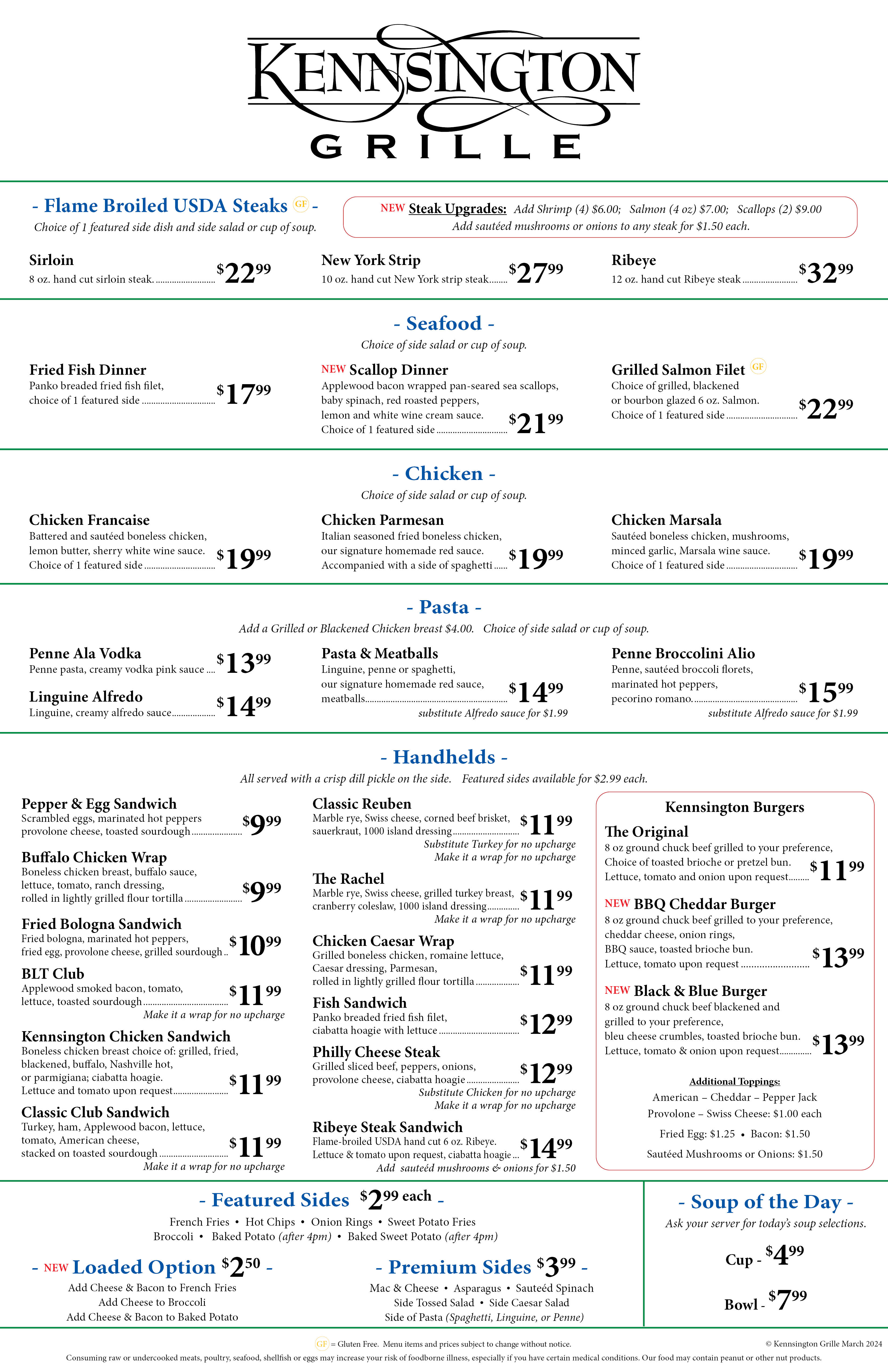 Kennsington Grille Menu - Kennsington Golf Club