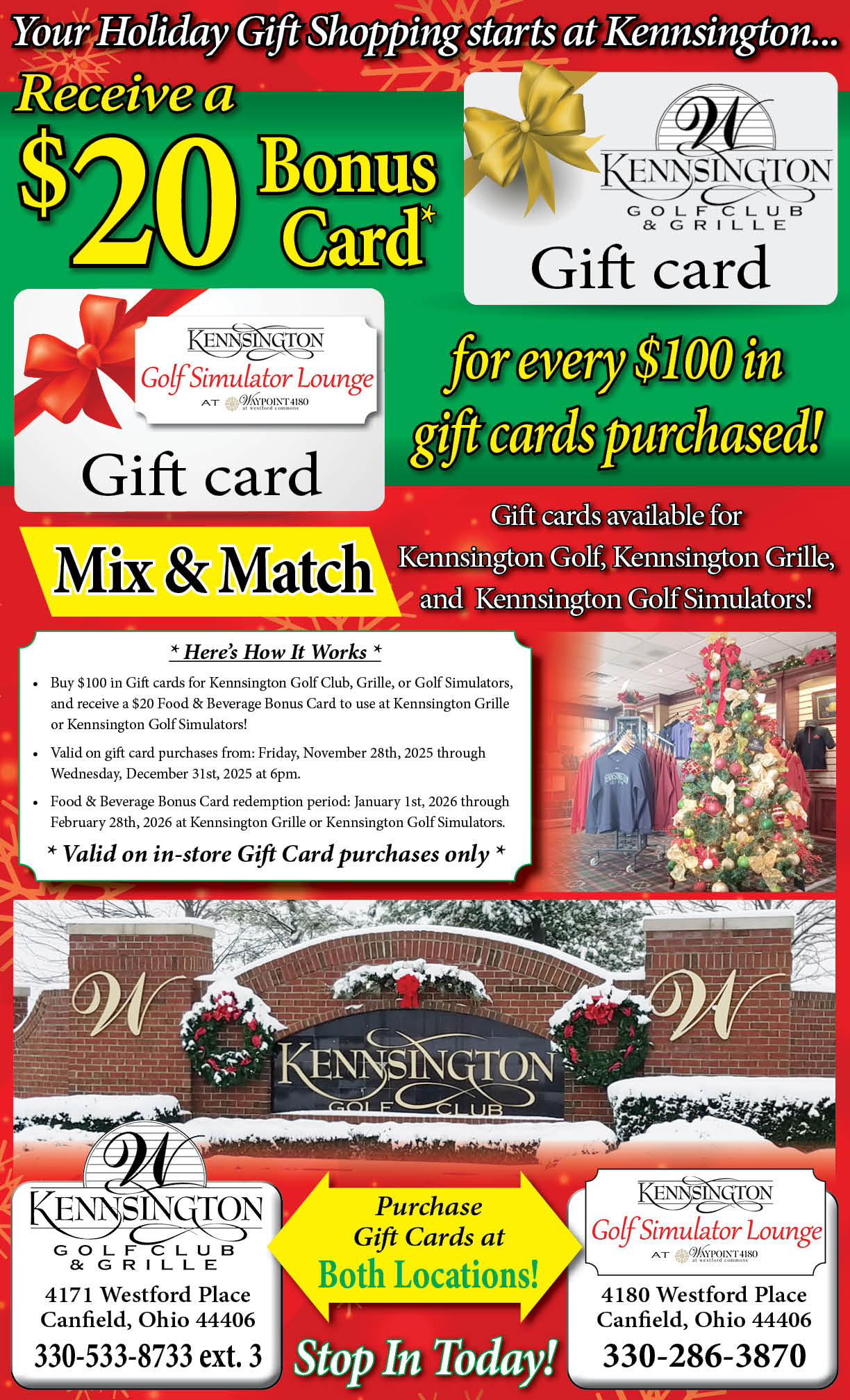 Holiday Bonus Cards! - Kennsington Golf Club